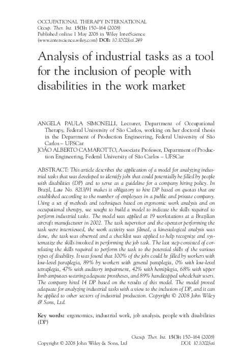 (PDF) Analysis of industrial tasks as a tool for the inclusion of ...