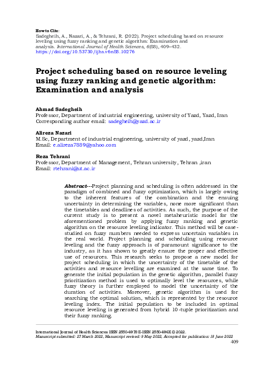 Pdf Project Scheduling Based On Resource Leveling Using Fuzzy Ranking And Genetic Algorithm