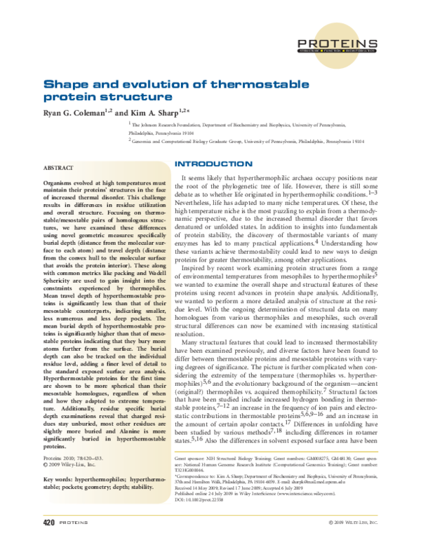 (PDF) Shape and evolution of thermostable protein structure