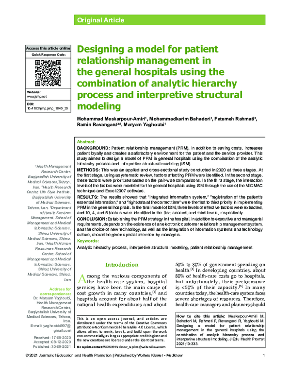 (PDF) Designing a model for patient relationship management in the general hospitals using the ...