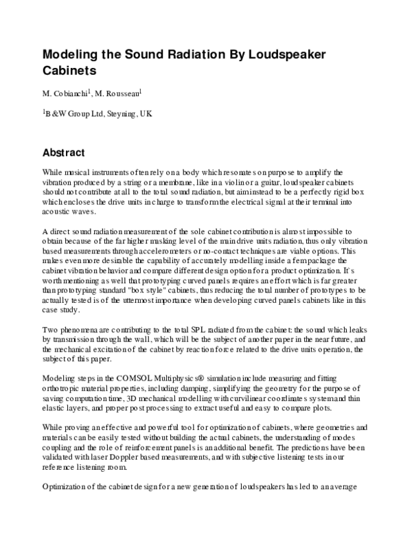 (PDF) Modelling the Sound Radiation by Loudspeaker Cabinets