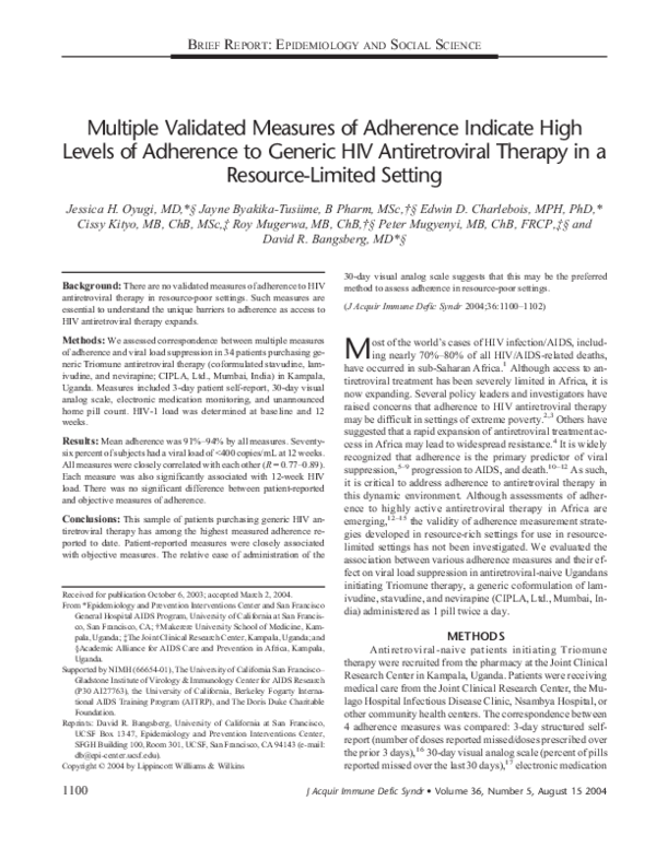 (PDF) Multiple Validated Measures of Adherence Indicate High Levels of ...