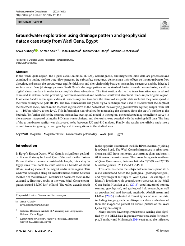 (PDF) Groundwater exploration using drainage pattern and geophysical data: a case study from ...