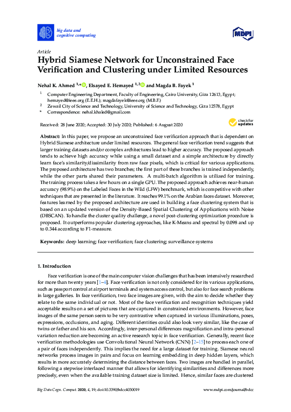 Pdf Hybrid Siamese Network For Unconstrained Face Verification And Clustering Under Limited