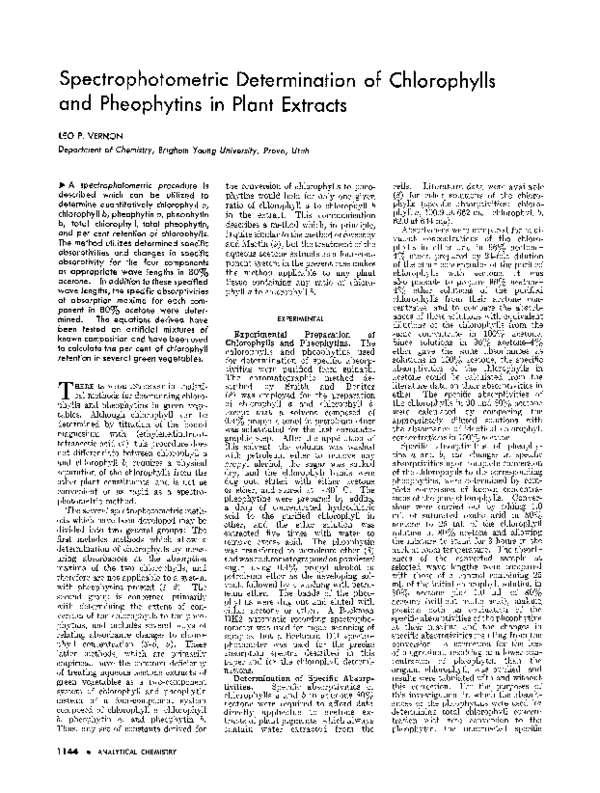 (PDF) Spectrophotometric Determination of Chlorophylls and Pheophytins ...