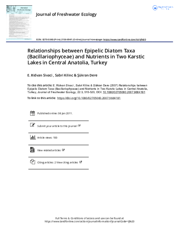 (PDF) Relationships between Epipelic Diatom Taxa (Bacillariophyceae) and Nutrients in Two ...