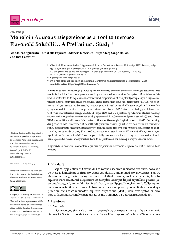 Monolein Aqueous Dispersions as a Tool to Increase Flavonoids ...