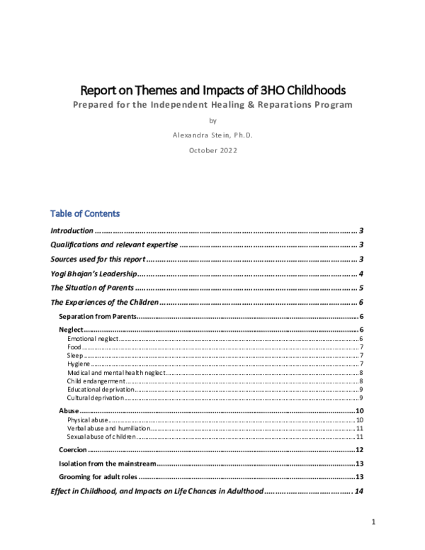 (PDF) Report on Themes and Impacts of 3HO Childhoods