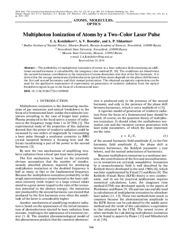 (PDF) Multiphoton ionization of atoms by a two-color laser pulse