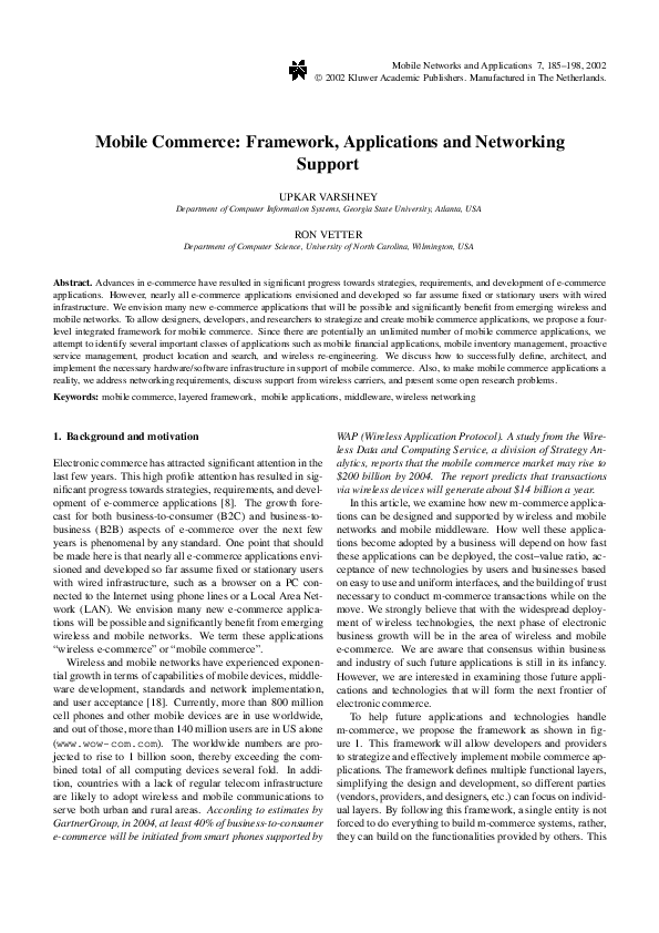 (PDF) Mobile Commerce: Framework, Applications and Networking Support