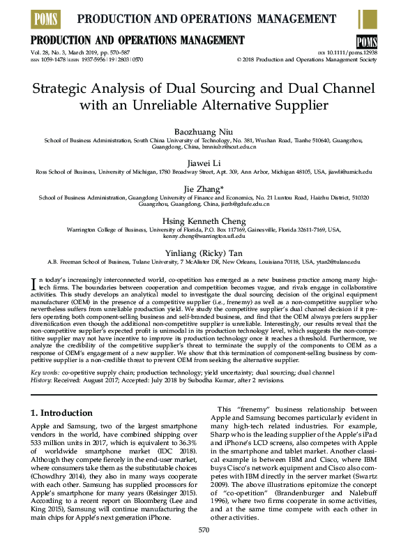 (PDF) Strategic Analysis of Dual Sourcing and Dual Channel with an ...