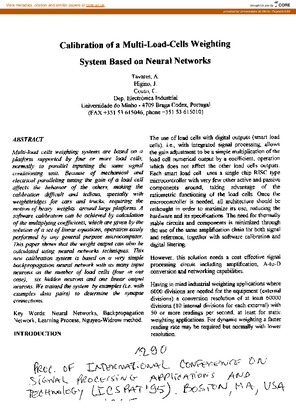 (PDF) Calibration of a multi-load cells weighing system based on neural ...