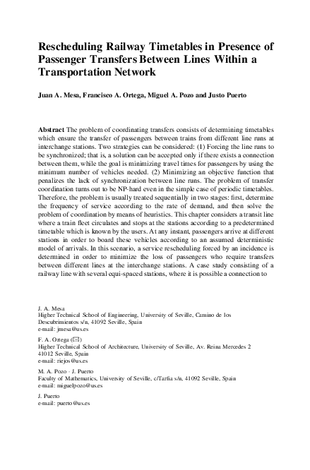 (PDF) Rescheduling Railway Timetables in Presence of Passenger Transfers Between Lines Within a ...
