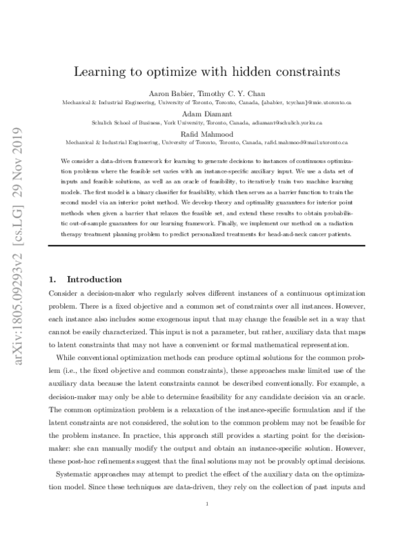 (PDF) Learning to Optimize with Hidden Constraints