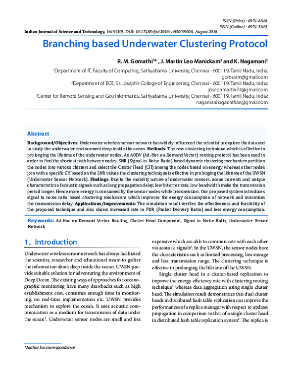 Pdf Branching Based Underwater Clustering Protocol