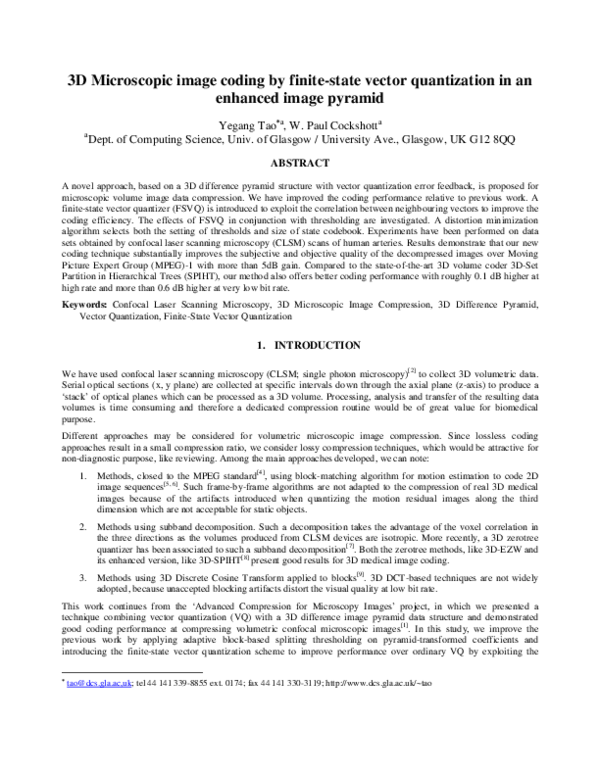 Pdf Three Dimensional Microscopic Image Coding By Finite State Vector Quantization In An