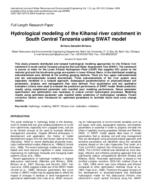 (PDF) Hydrological modeling of the Kihansi river catchment in South ...