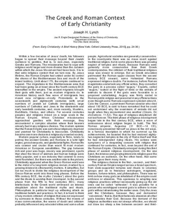 (PDF) The Greek and Roman Context of Early Christianity