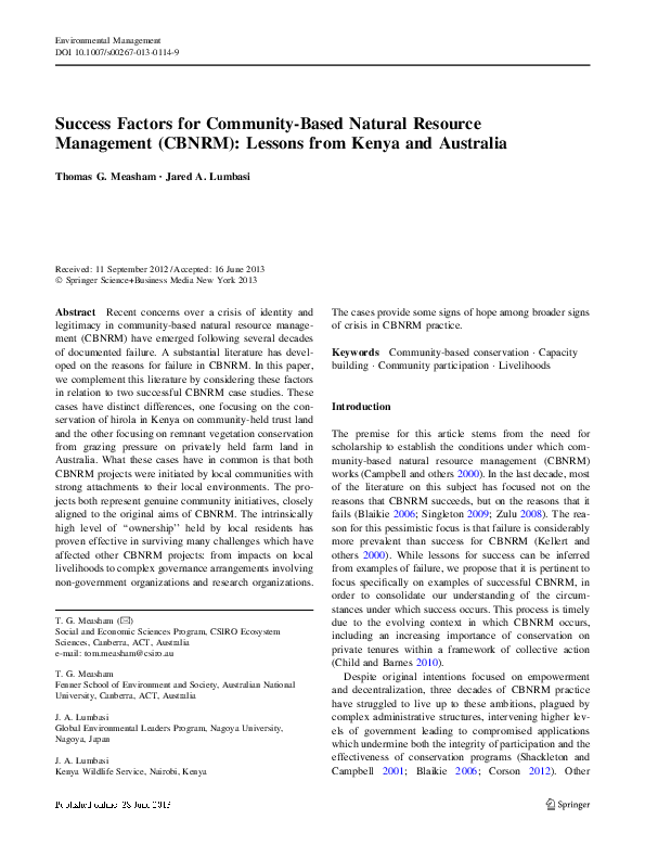 (PDF) Success Factors for Community-Based Natural Resource Management ...