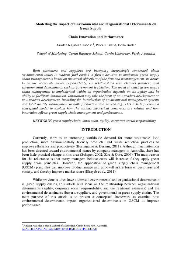 (PDF) Modelling the Impact of Environmental and Organizational Determinants on Green Supply ...