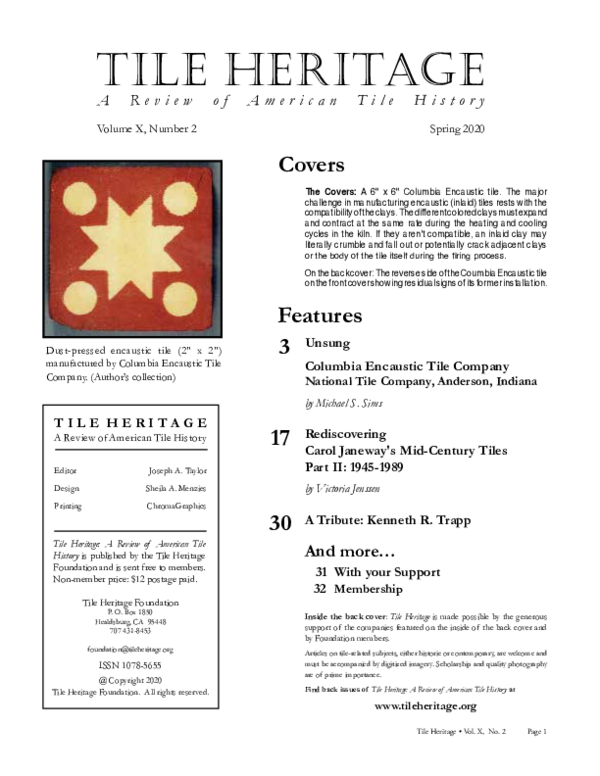 (PDF) Rediscovering Carol Janeway's Mid-Century Tiles Part II: 1945-1989