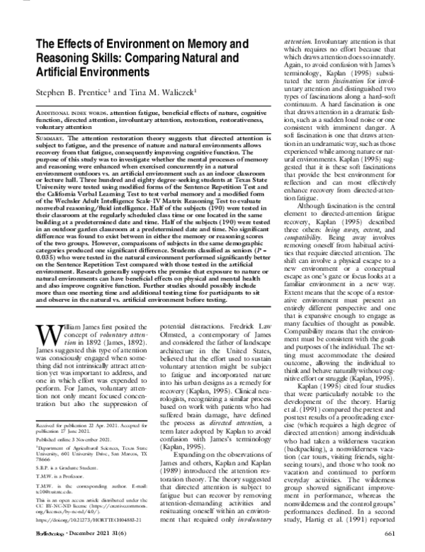 (PDF) The Effects of Environment on Memory and Reasoning Skills ...