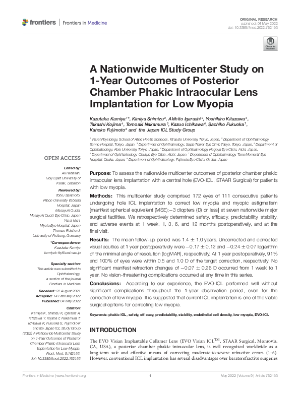 (PDF) A Nationwide Multicenter Study on 1-Year Outcomes of Posterior ...