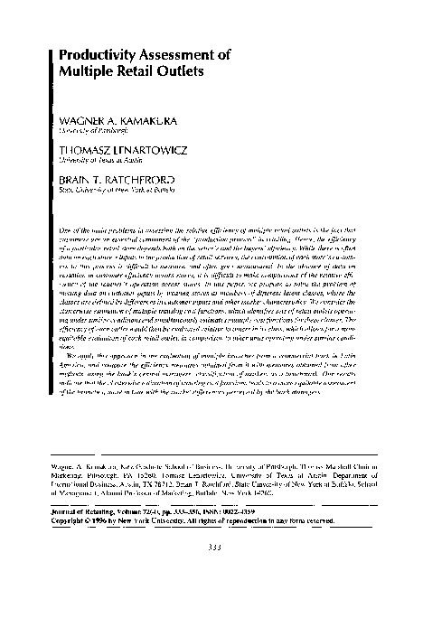 (PDF) Productivity assessment of multiple retail outlets