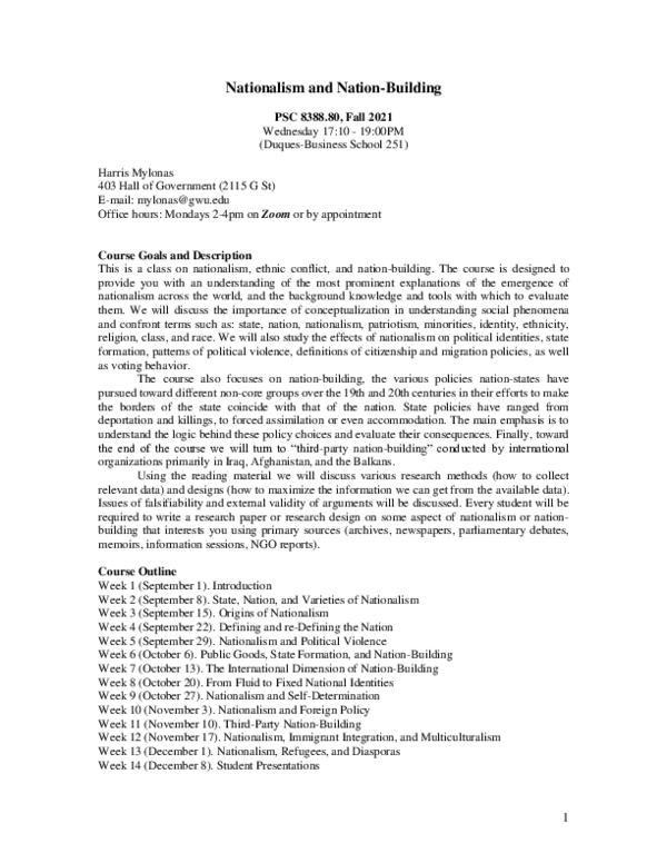 (PDF) PSC 8388. Nationalism and Nation-Building_Mylonas_Graduate_PhD