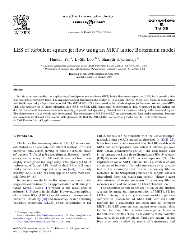 (PDF) LES of turbulent square jet flow using an MRT lattice Boltzmann model
