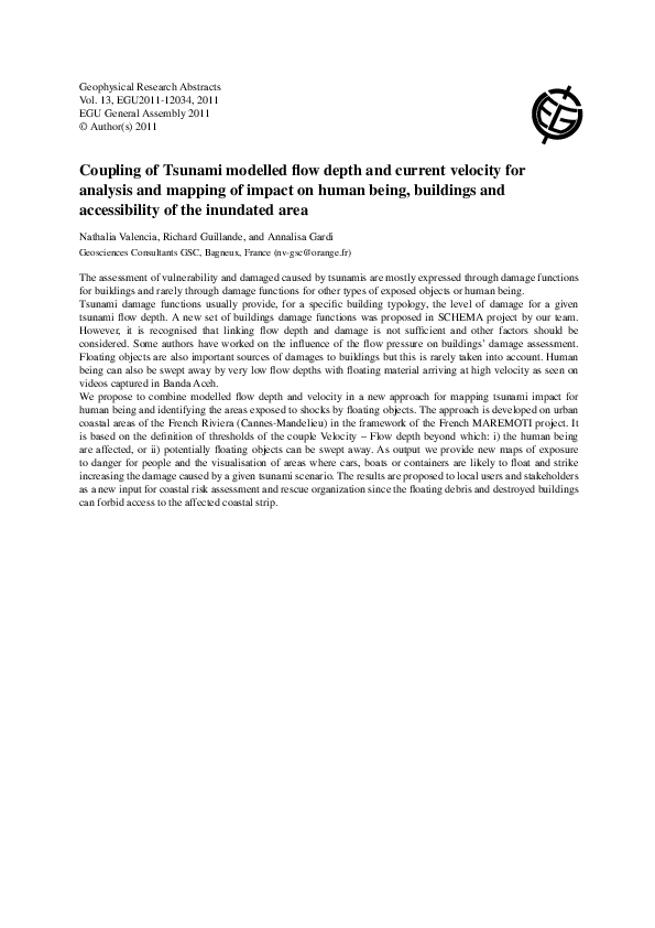 (PDF) Coupling of Tsunami modelled flow depth and current velocity for ...