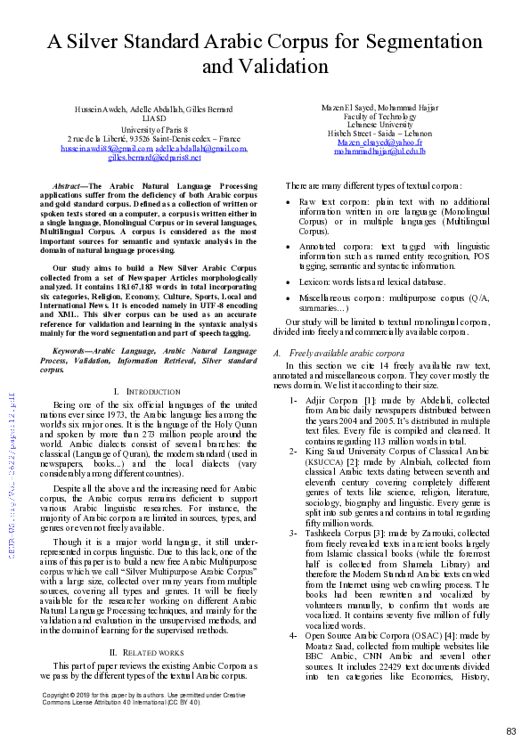 (PDF) A Silver Standard Arabic Corpus for Segmentation and Validation