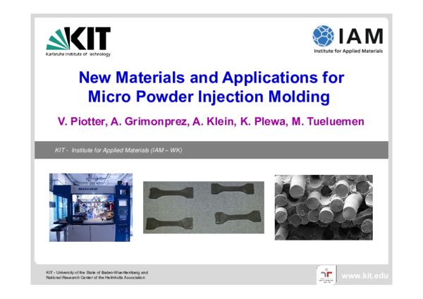 (PDF) New Materials and Applications for Micro Powder Injection Molding