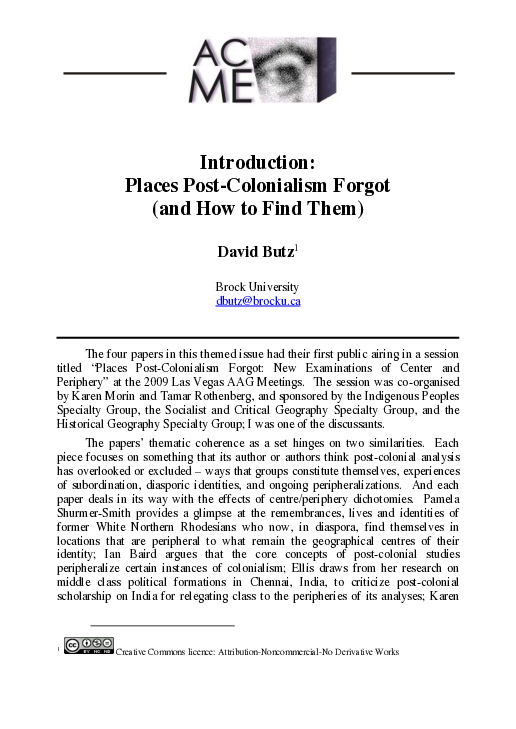 (PDF) Introduction: Places Post-Colonialism Forgot (and How to Find Them)