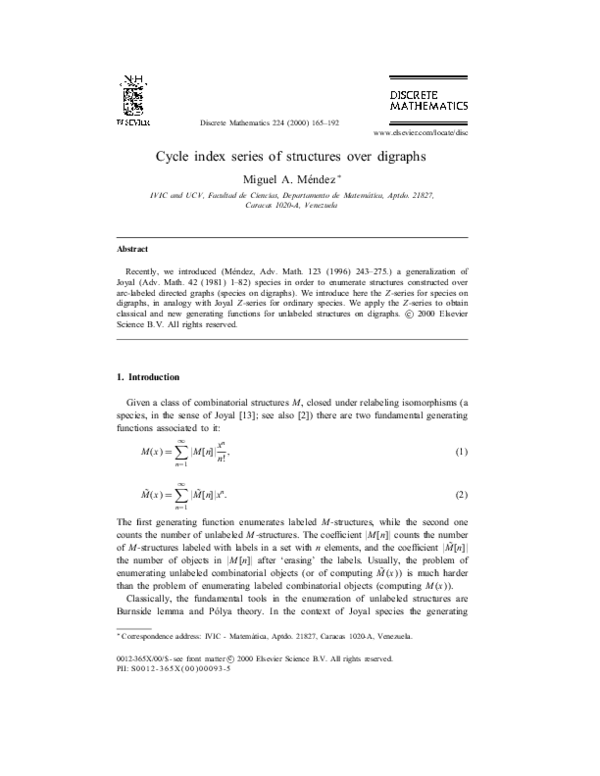 Pdf Cycle Index Series Of Structures Over Digraphs