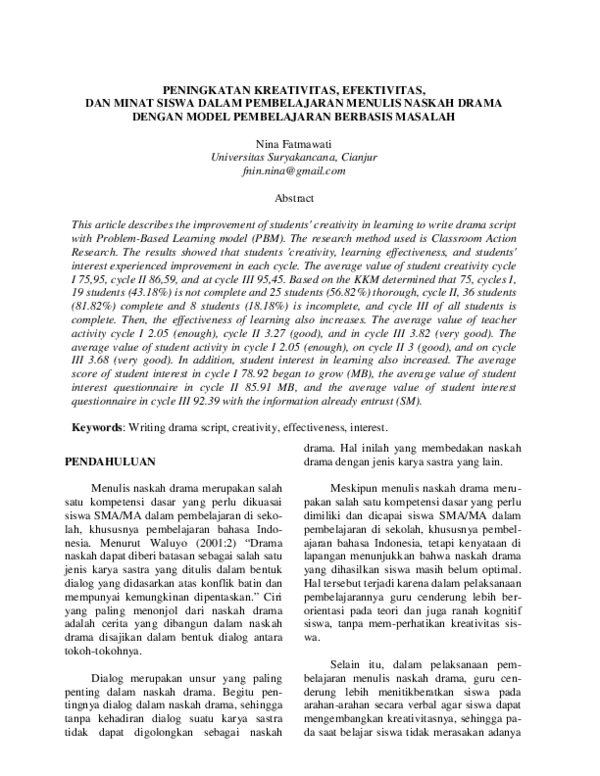 (PDF) Peningkatan Kreativitas, Efektivitas, dan Minat Siswa dalam Pembelajaran Menulis Naskah ...