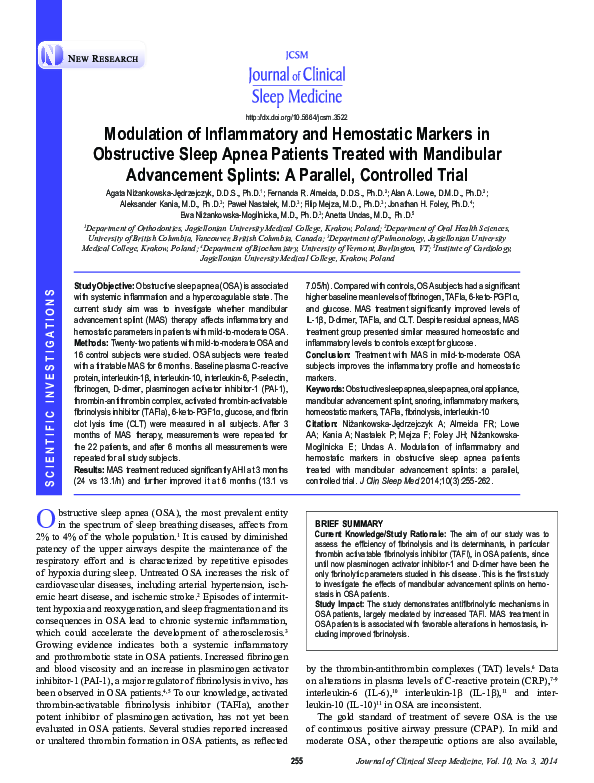 (PDF) Modulation of Inflammatory and Hemostatic Markers in Obstructive ...