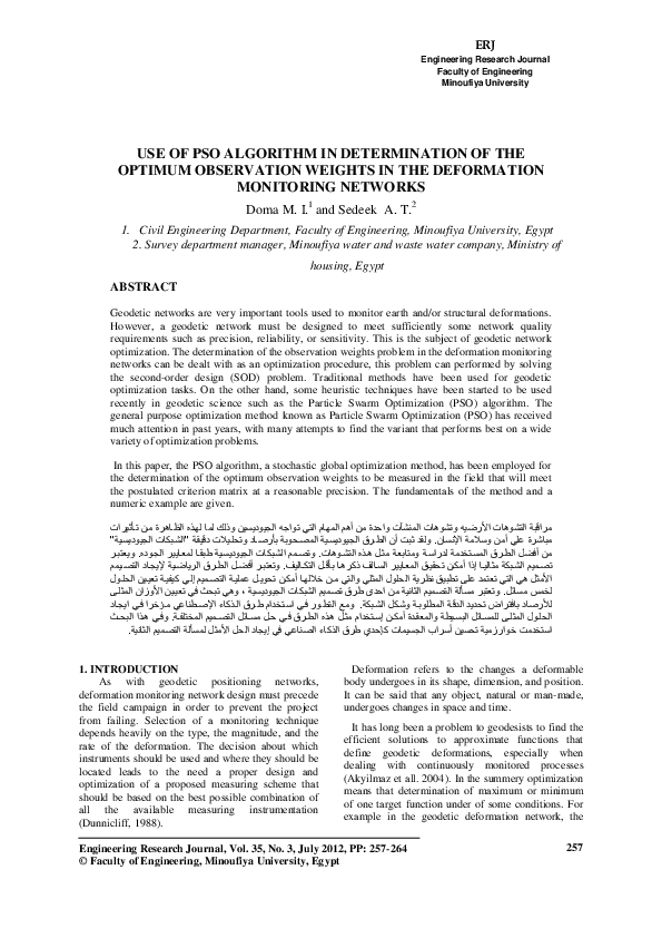 (PDF) PSO Algorithm for Optimizing Observation Weights