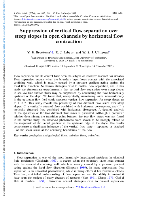 (PDF) Suppression of vertical flow separation over steep slopes in open ...