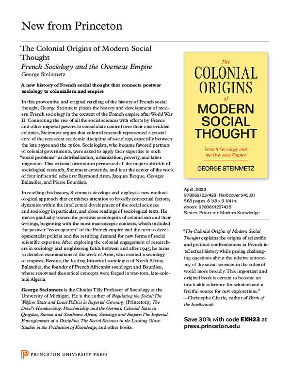 (PDF) The Colonial Origins of Modern Social Thought French Sociology and the Overseas Empire
