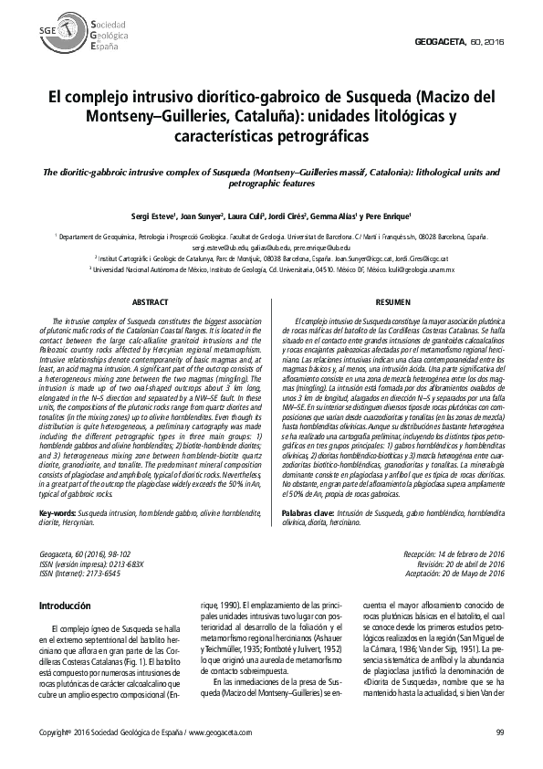 (PDF) The dioritic-gabbroic intrusive complex of Susqueda (Montseny ...