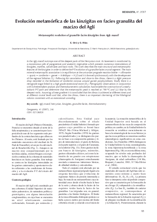(PDF) Metamorphic evolution of granulite facies kinzigites from Agly massif