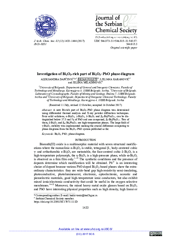 (PDF) Investigation of Bi2O3-rich part of Bi2O3-PbO phase diagram