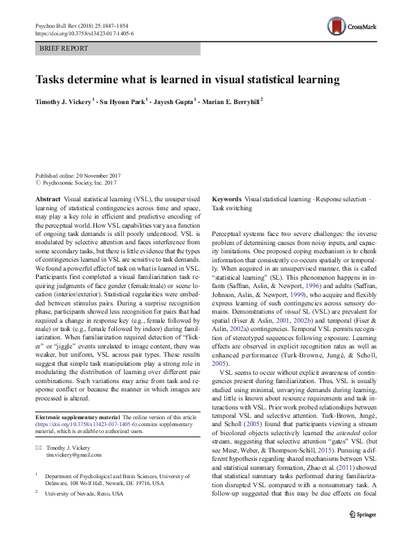Pdf Tasks Determine What Is Learned In Visual Statistical Learning