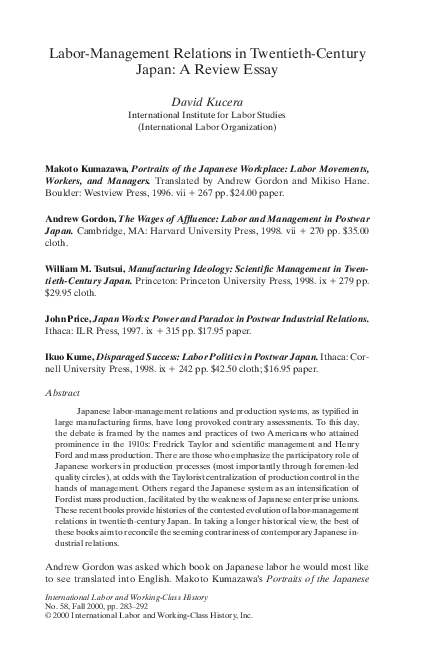 (PDF) Labor-Management Relations in Twentieth-Century Japan: A Review Essay