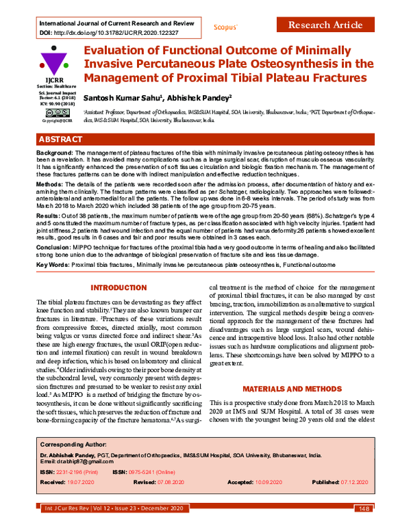 (PDF) Evaluation of Functional Outcome of Minimally Invasive Percutaneous Plate Osteosynthesis ...