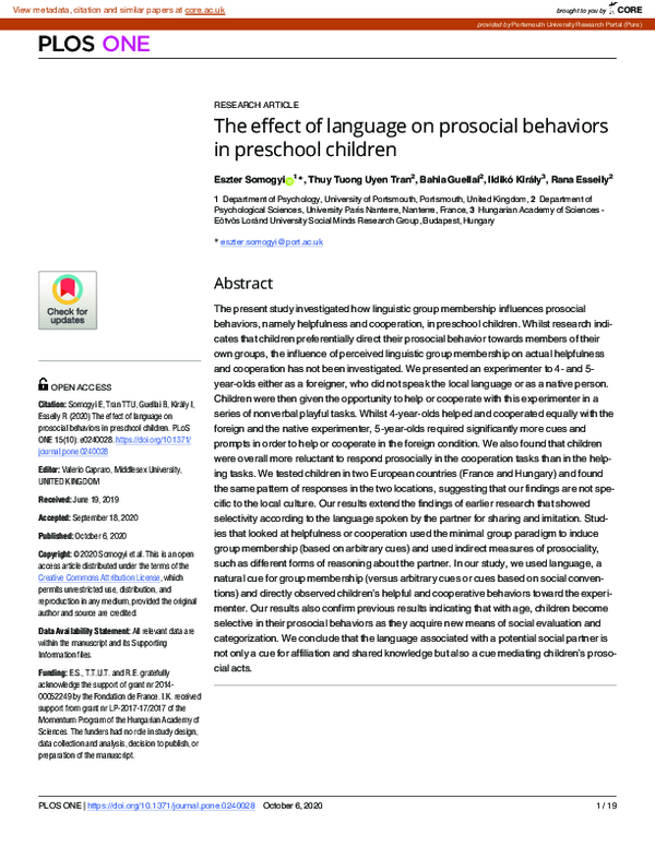 (PDF) The effect of language on prosocial behaviors in preschool children