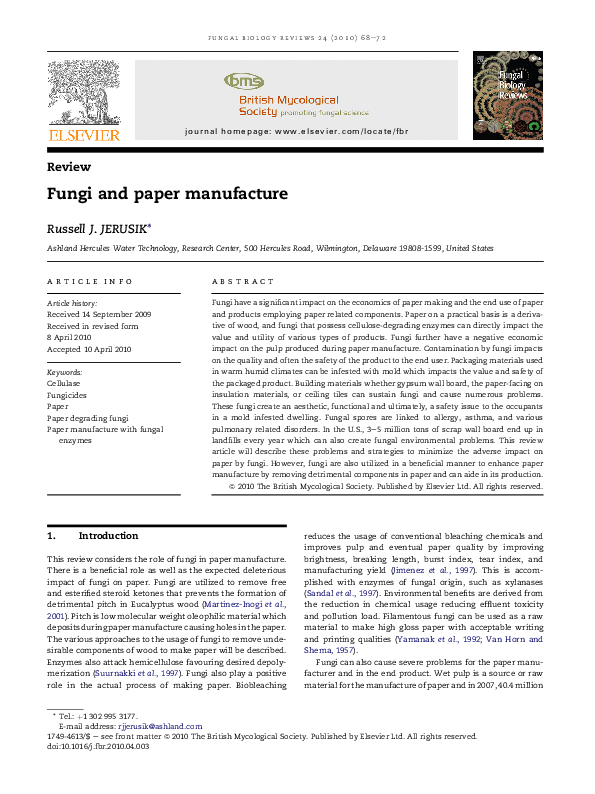 (PDF) Fungi and paper manufacture