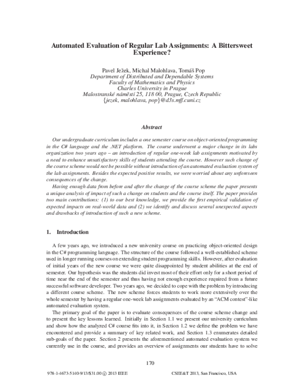 Pdf Automated Evaluation Of Regular Lab Assignments A Bittersweet Experience