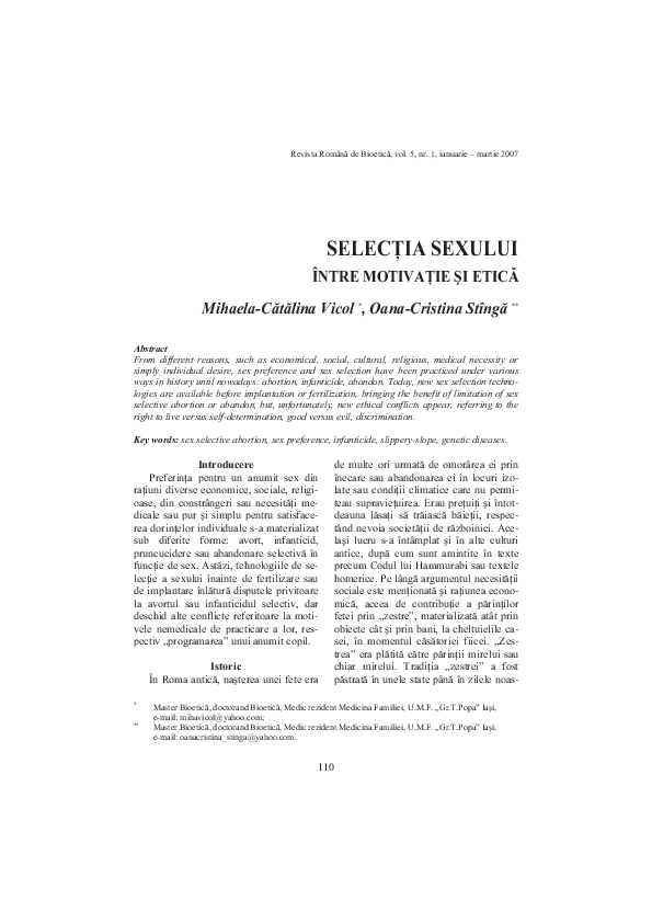 Pdf Sex Selection Between Motivation And Ethics 2030